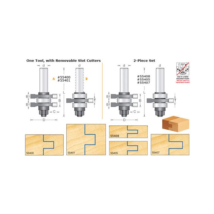2pcs 1/4" 1/2" Shank Blades T Type Tongue Groove Router Bit Set ...